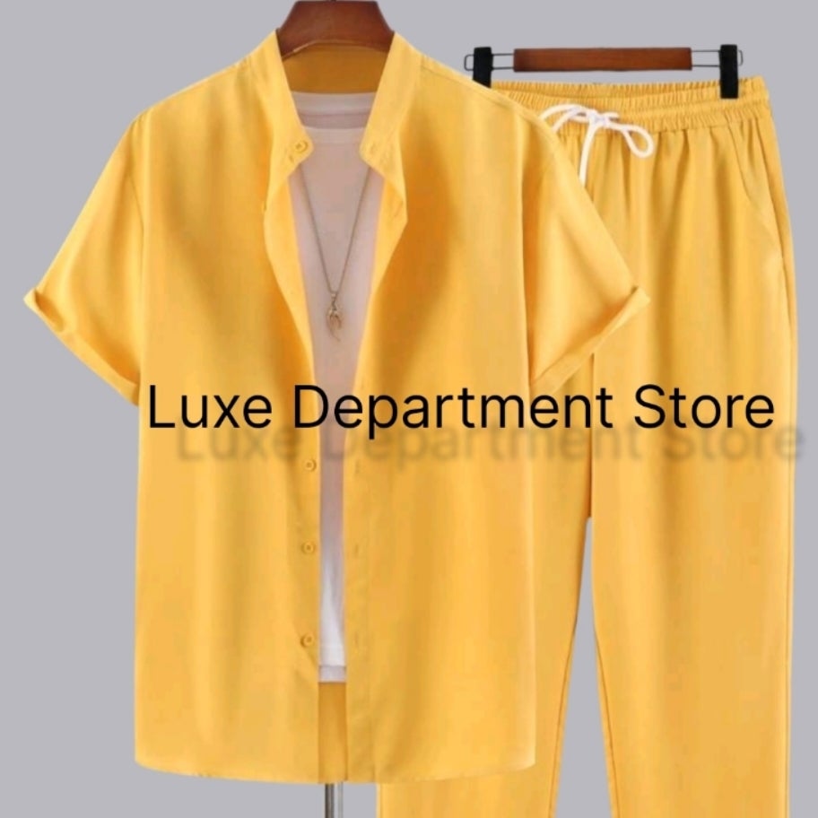 Mens Solid Button Up Shirt With Pants | LUXE Department Store